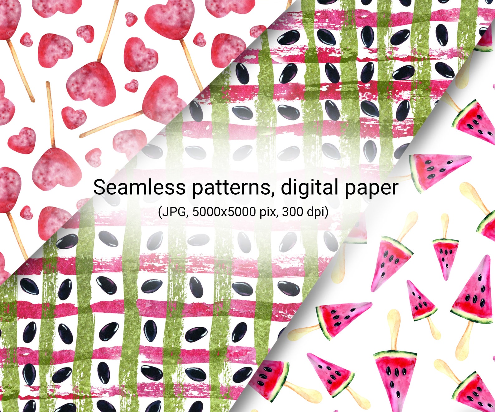 Watercolor Watermelon Digital Paper Tropical Fruit Seamless - Etsy