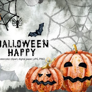 Halloween Clipart and Digital Paper. Watercolor Illustrations, Seamless ...