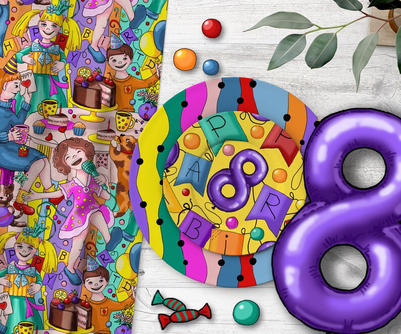 Children's Birthday 8 Years Bright Colorful Design Clipart - Etsy