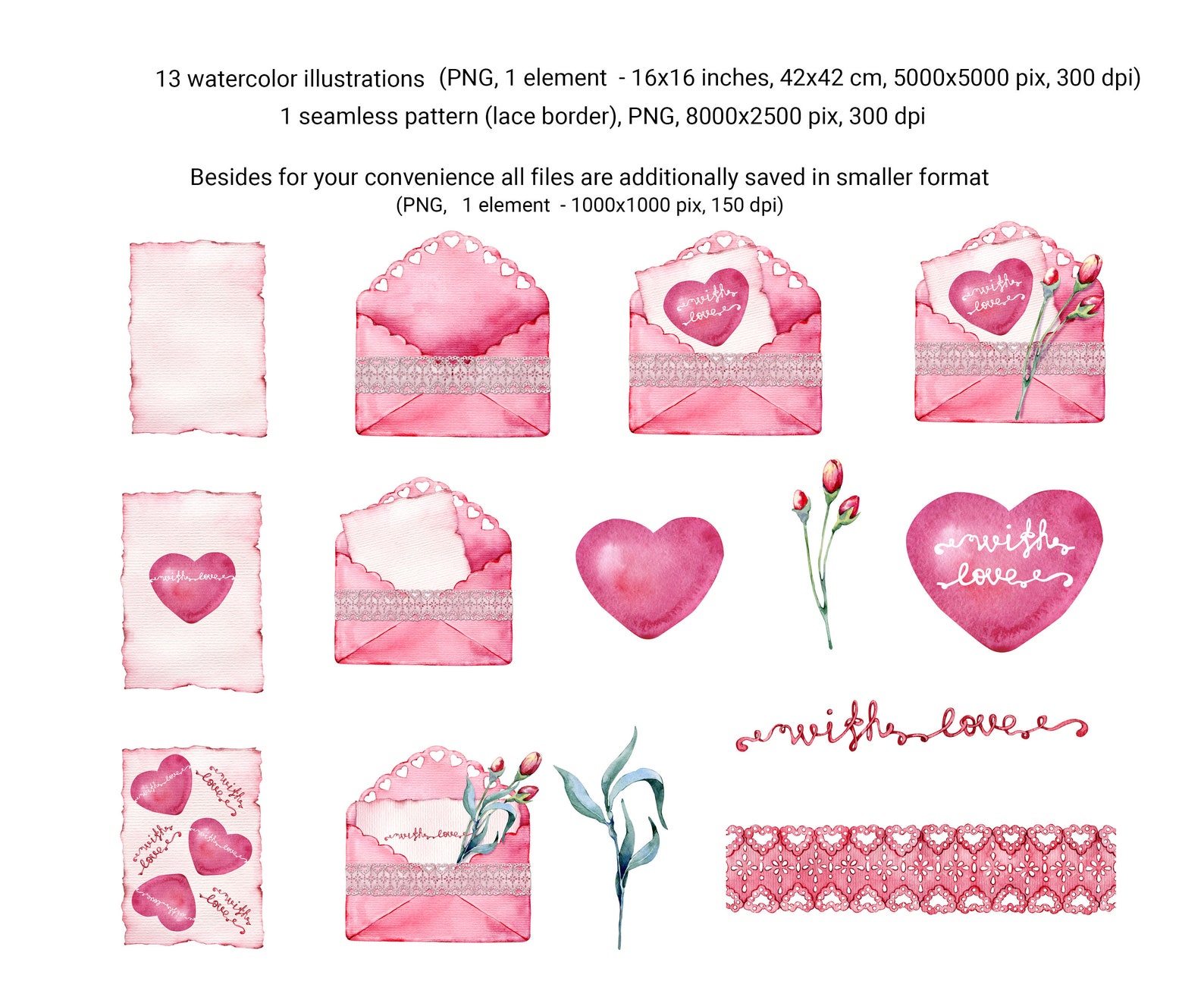 Watercolor Pink Envelope Clipart, Sheet of Paper Clip Art, Heart and ...