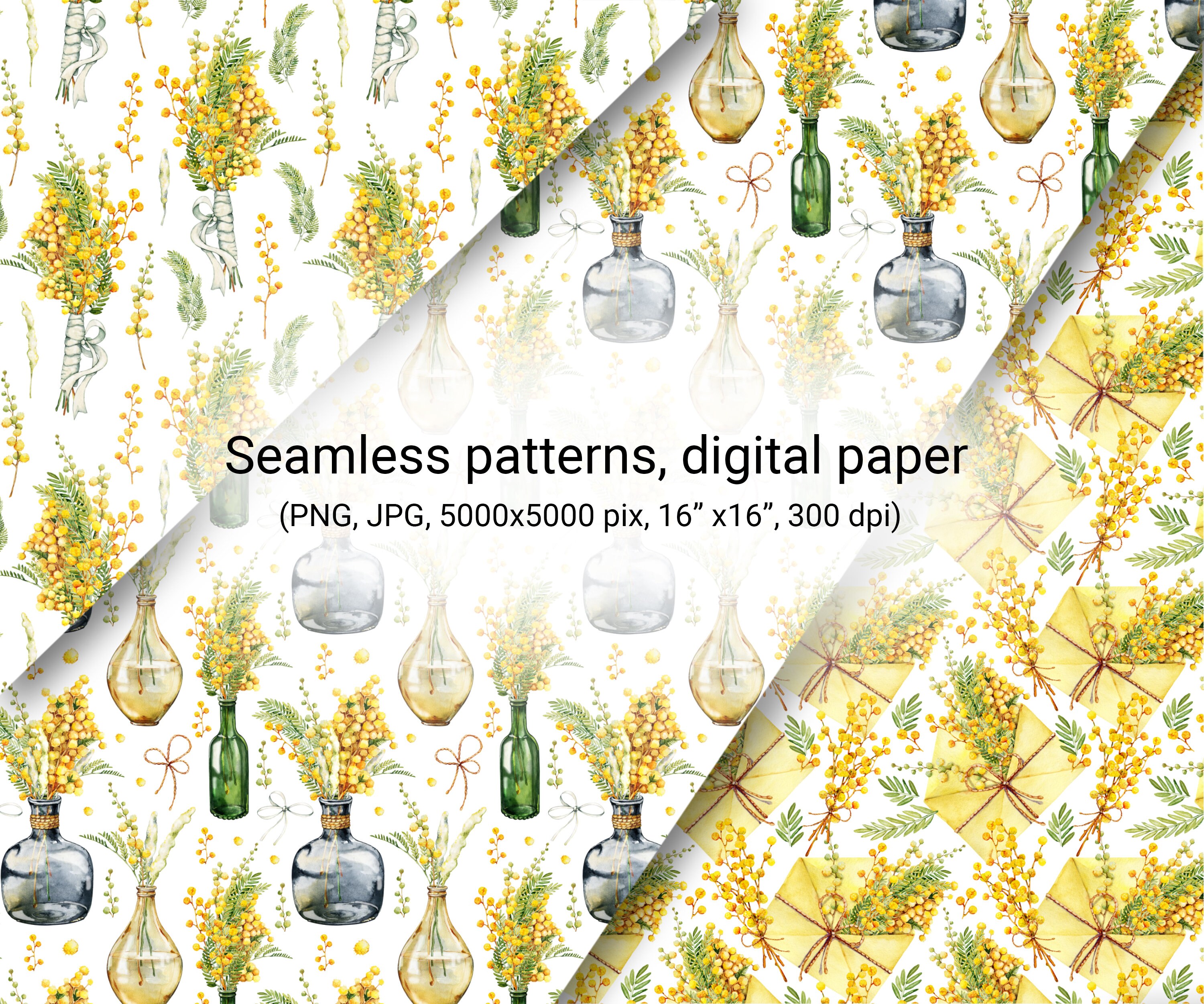 Watercolor Mimosa Flower Digital Paper Spring Floral Seamless - Etsy