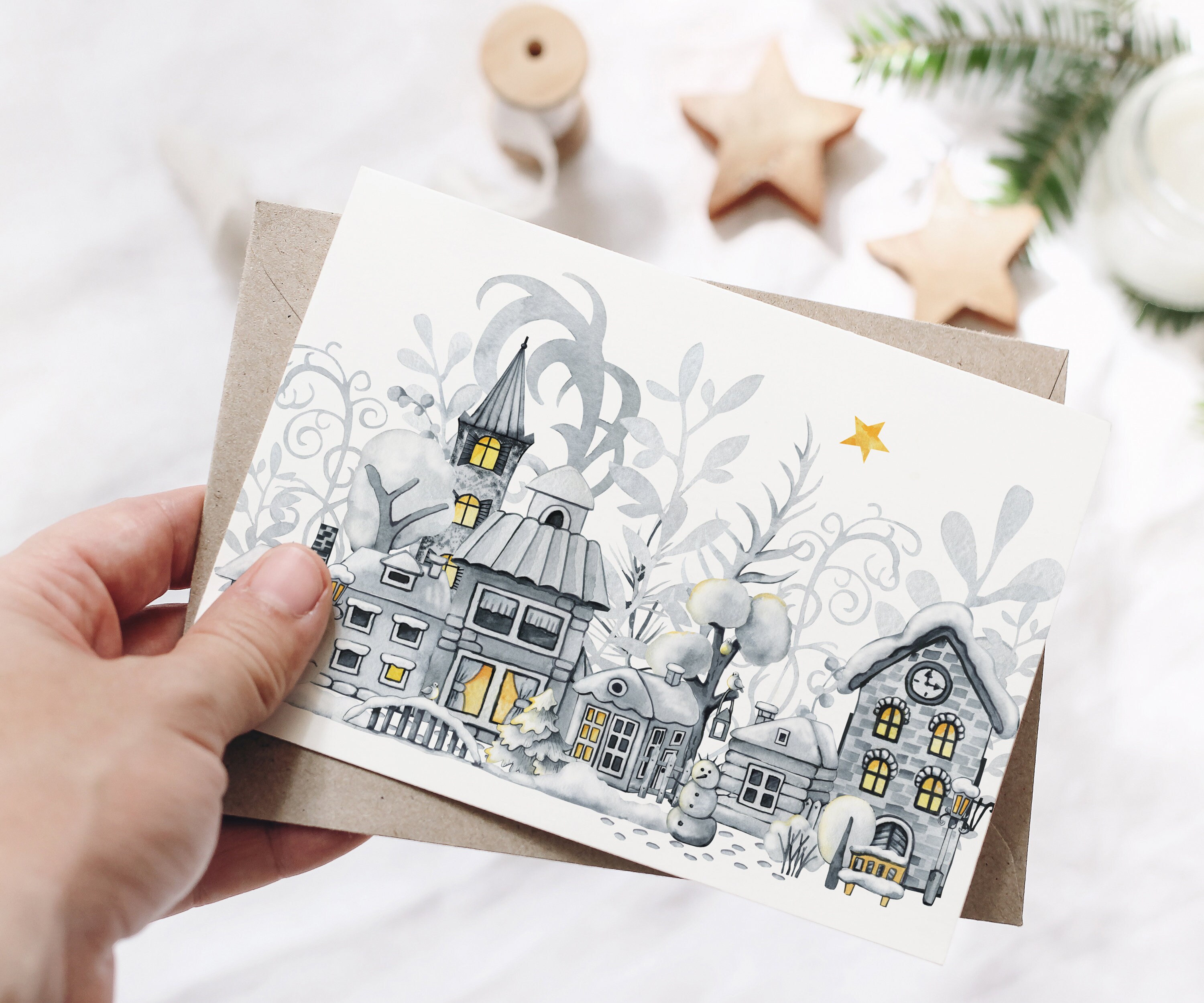 Winter Christmas House Clipart Scandinavian Xmas Watercolor - Etsy