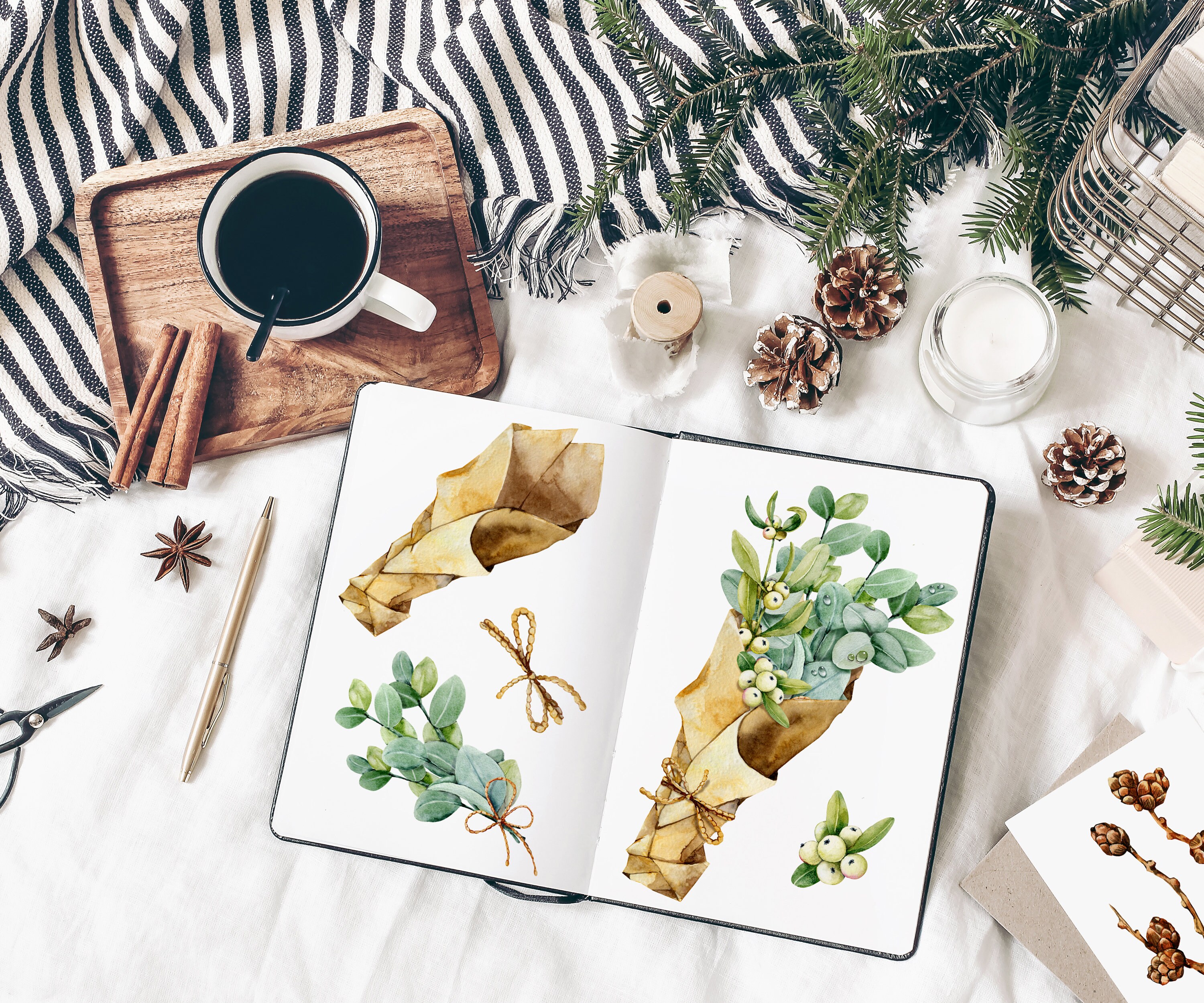 Christmas Greenery Clipart Watercolor Winter Bouquet With | Etsy