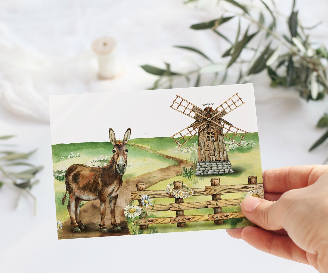 Donkey and Windmill Clipart Watercolor Sublimation Windpump - Etsy