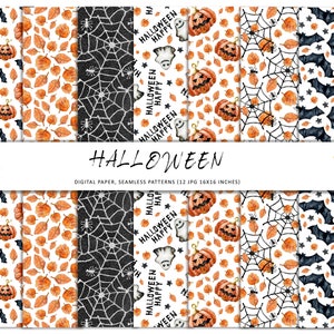 Halloween Clipart and Digital Paper. Watercolor Illustrations, Seamless ...