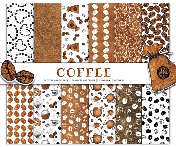 Coffee Digital Paper Coffee Beans Seamless Patterns Coffee | Etsy