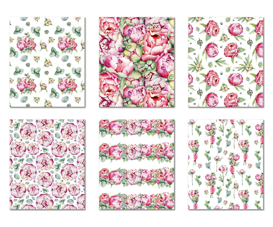 Watercolor Pink Peonies Clipart Peonies Digital Paper | Etsy