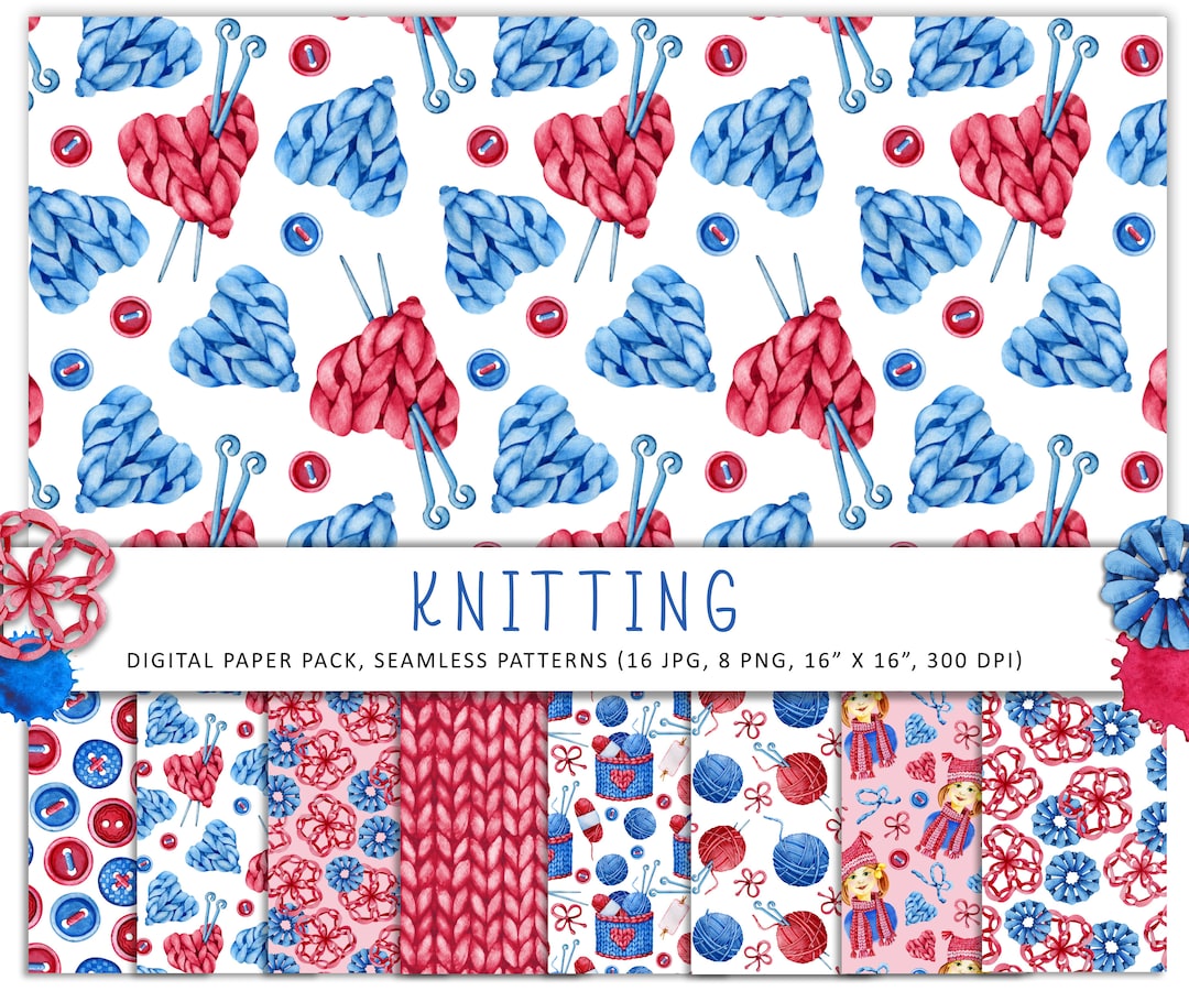Knitting Digital Paper, Watercolor Winter Seamless Patterns, Christmas ...