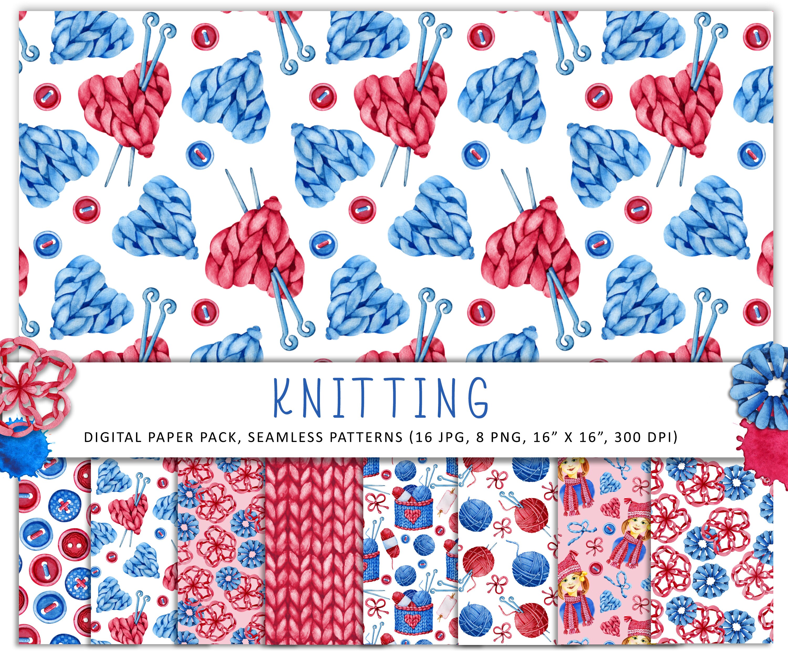 Knitting Digital Paper Watercolor Winter Seamless Patterns - Etsy