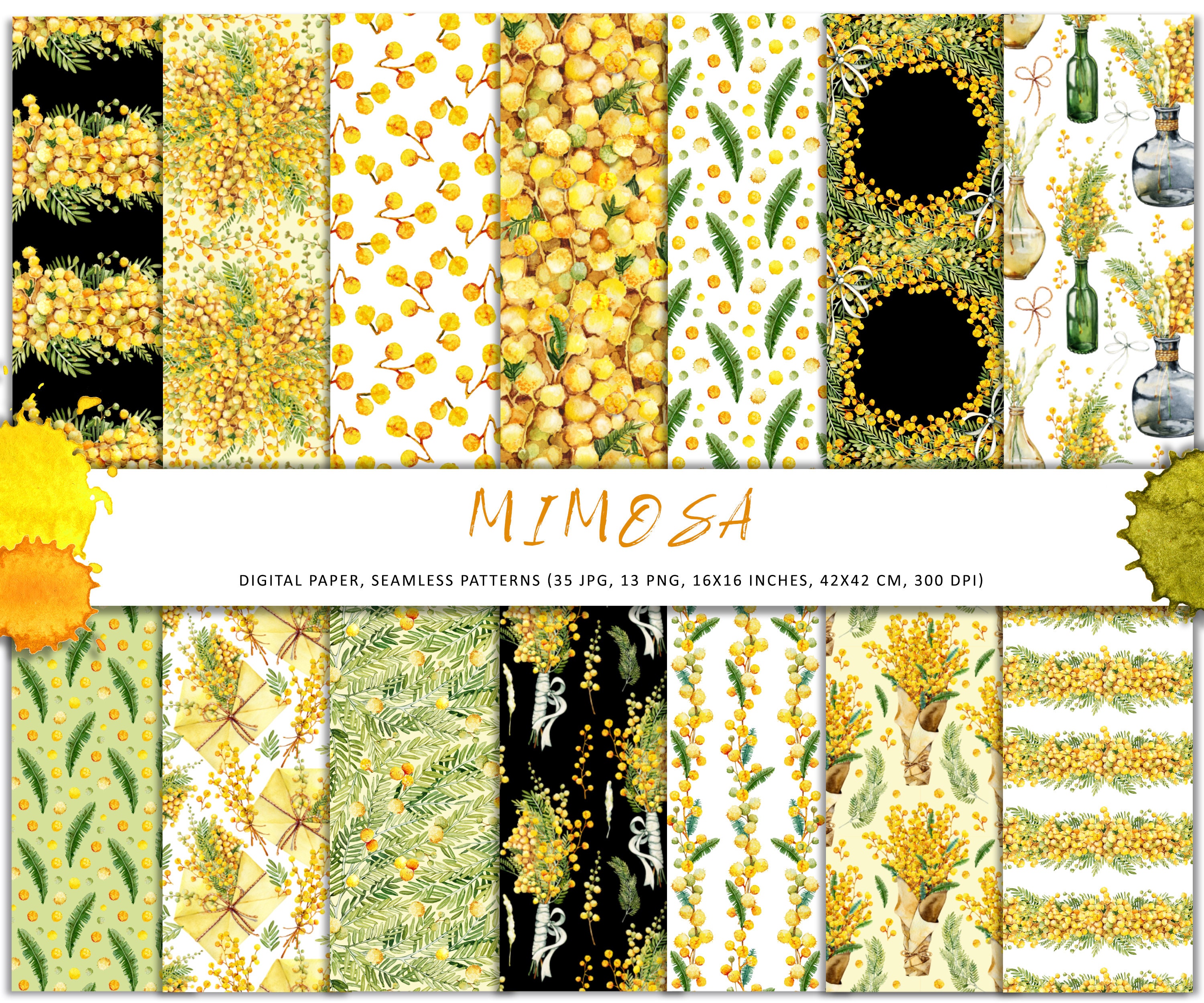 Watercolor Mimosa Flower Digital Paper Spring Floral Seamless - Etsy