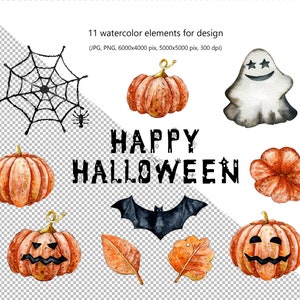 Halloween Clipart and Digital Paper. Watercolor Illustrations, Seamless ...