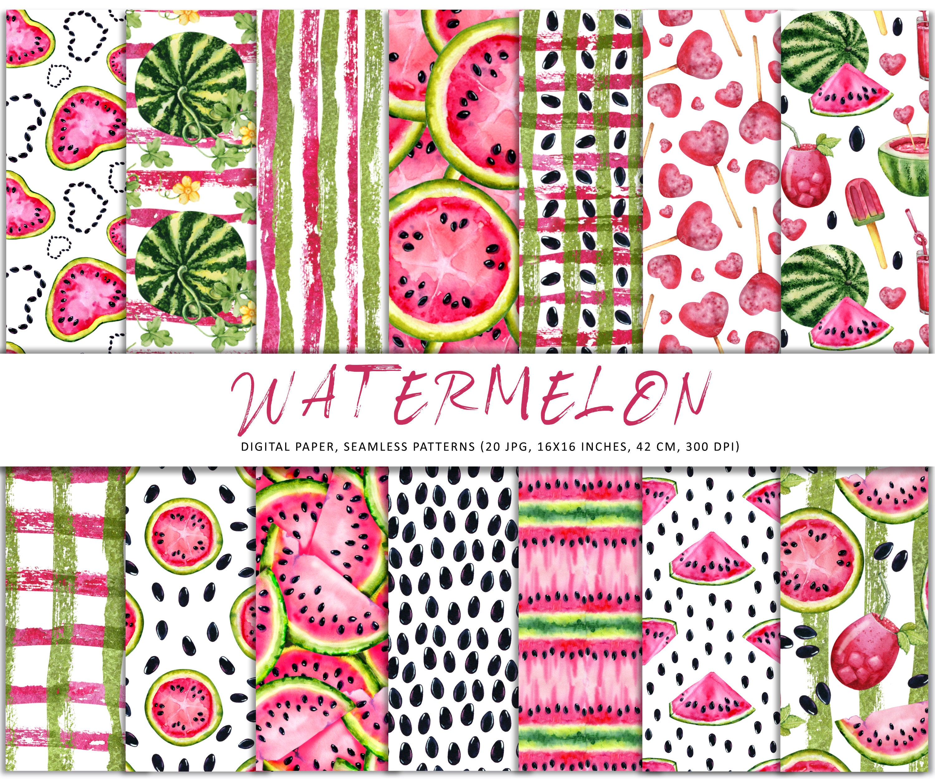 Watercolor Watermelon Digital Paper Tropical Fruit Seamless - Etsy