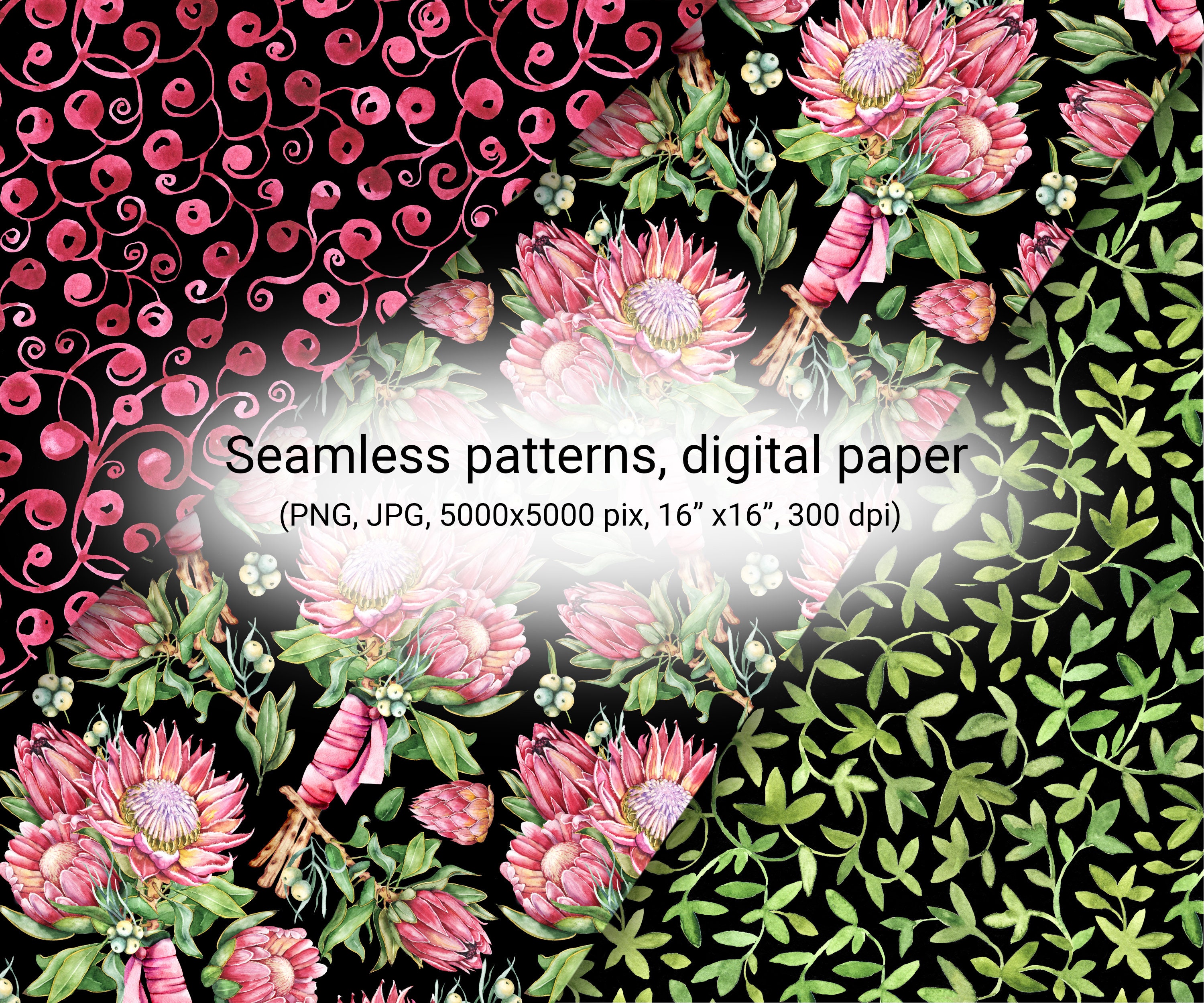 Watercolor Protea Flower Digital Paper Summer Floral Seamless - Etsy