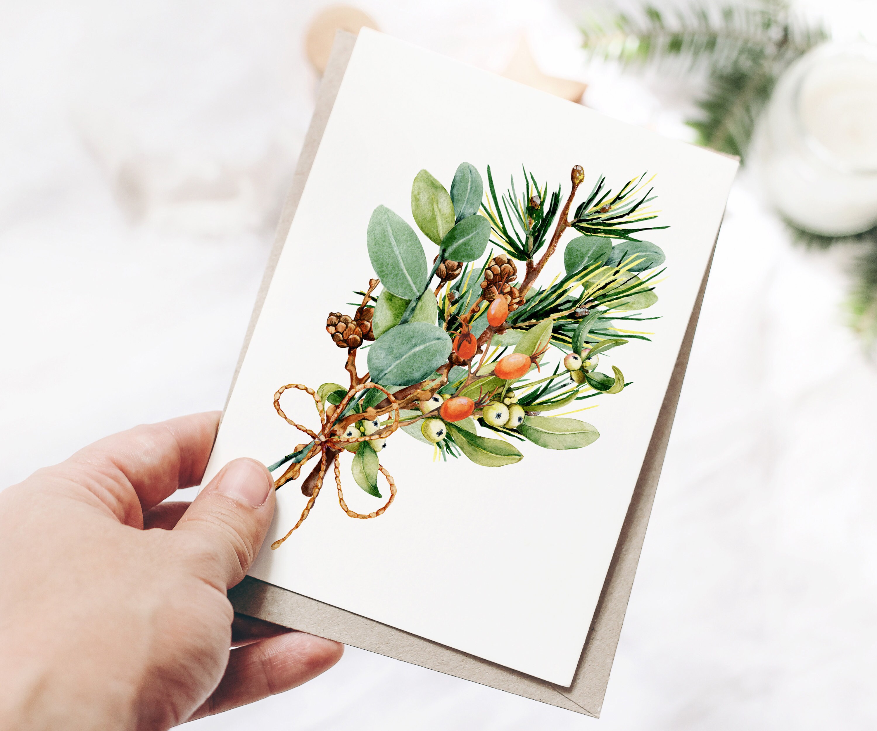 Christmas Greenery Clipart Watercolor Arrangements Bouquet | Etsy