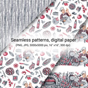 Chef Cook, Baker, Culinary Chef, Seamless Digital Paper Set, Kitchen ...