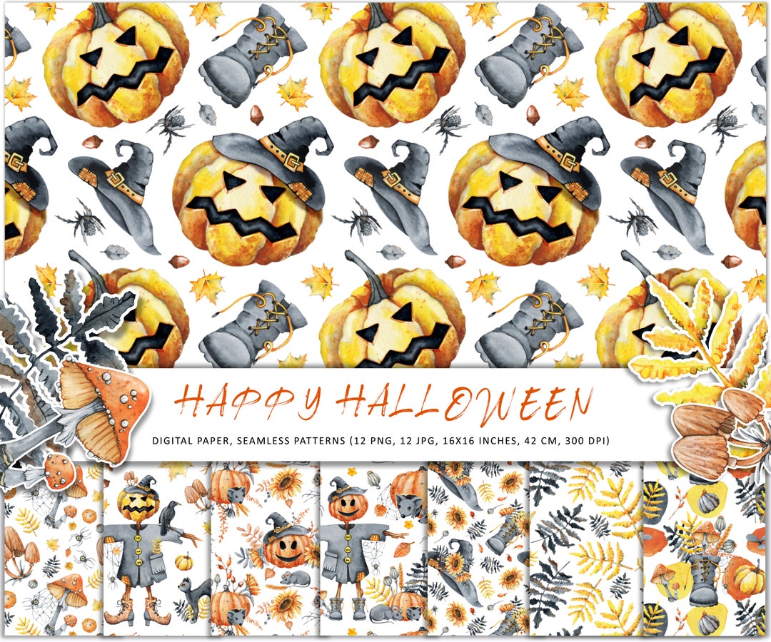 Halloween Digital Paper Watercolor Seamless Patterns Set - Etsy