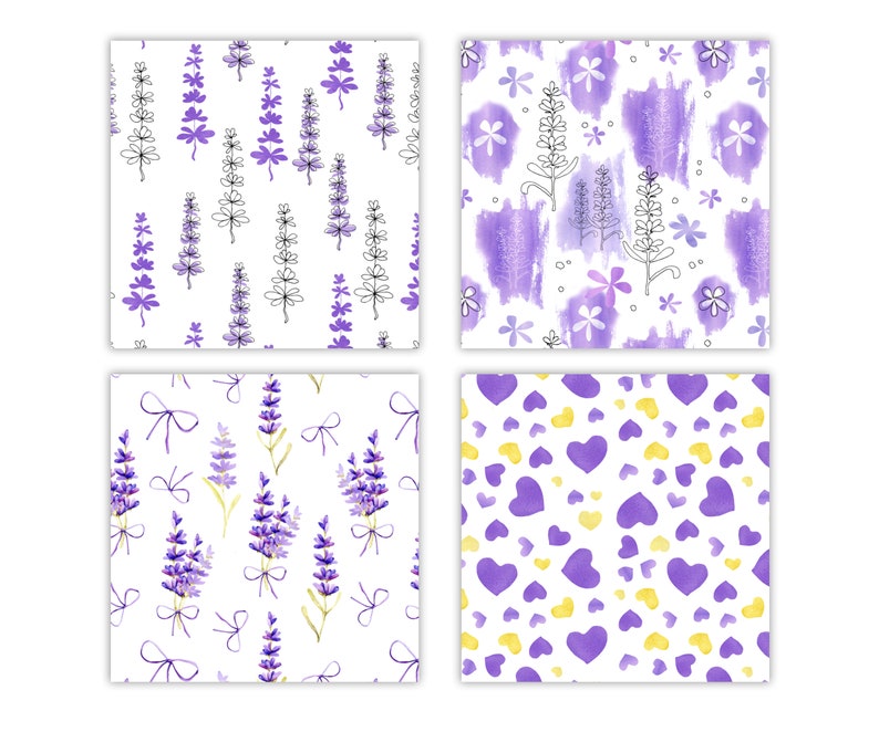 Lavender Watercolor Clipart Digital Paper Seamless Pattern. | Etsy
