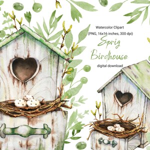 Watercolor Birdhouse Clipart. Birdhouse With Box, Nest and Flowers ...