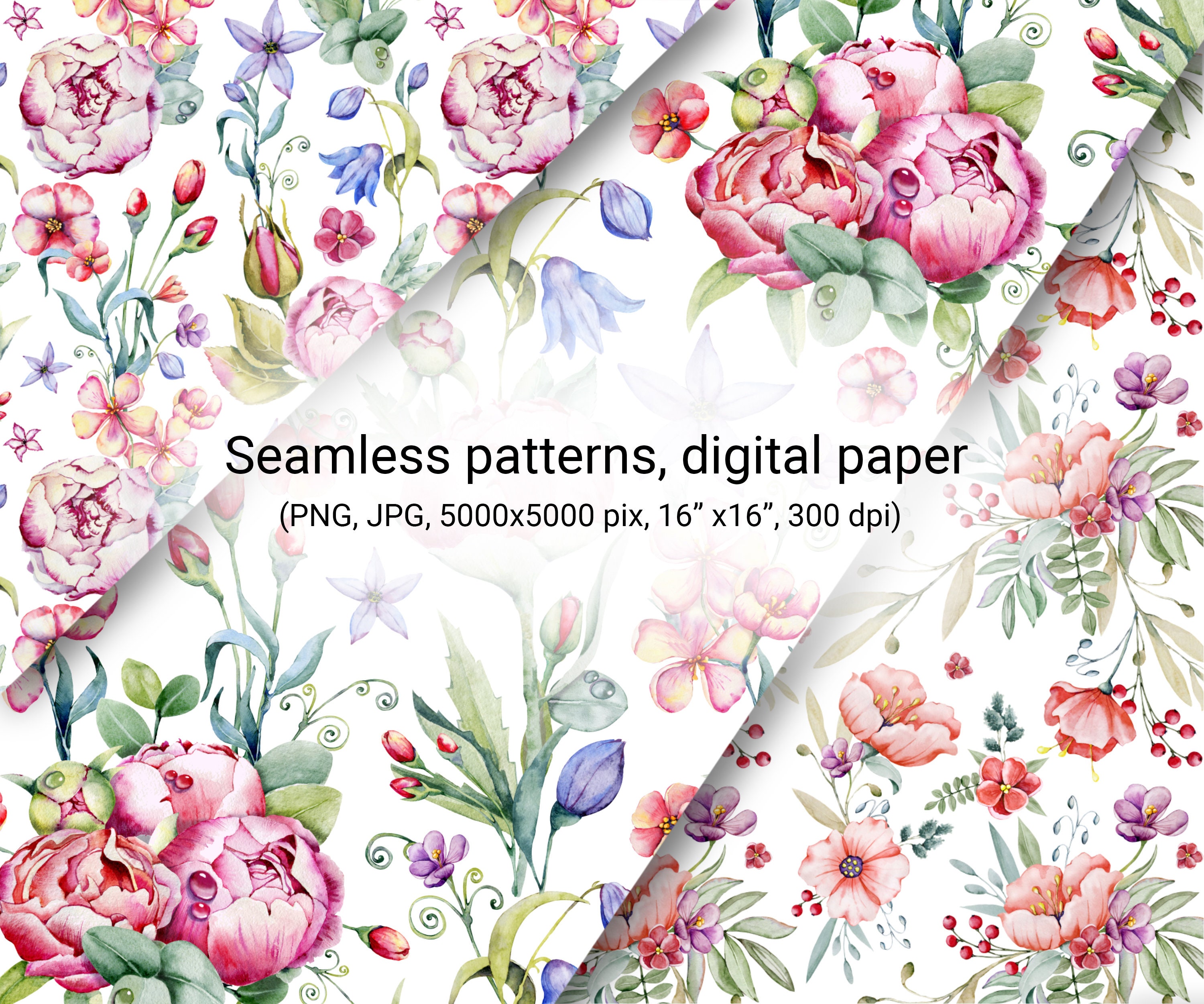 Watercolor Wildflowers Digital Paper Summer Floral Seamless | Etsy