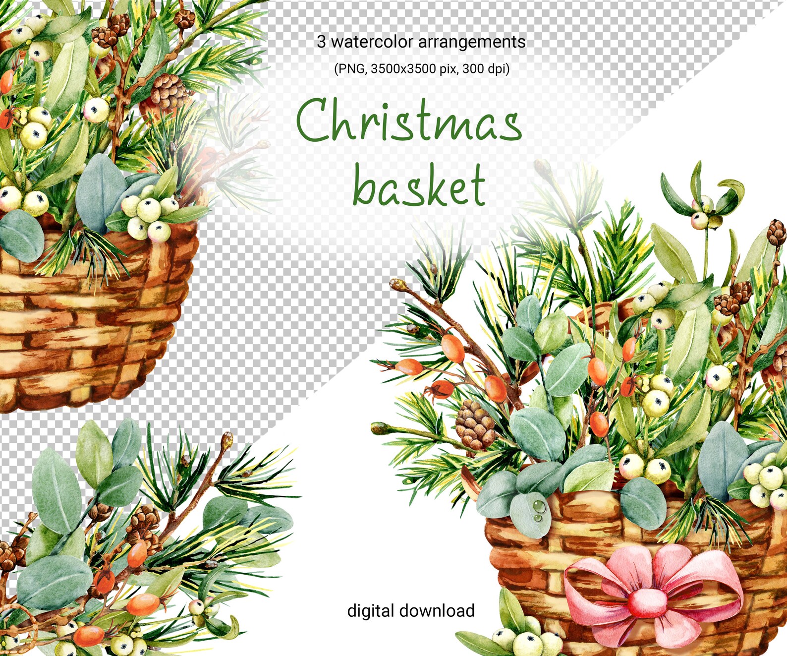 Christmas Greenery Clipart Watercolor Arrangements Bouquet - Etsy