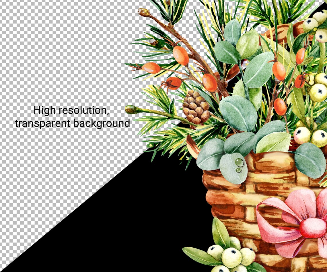 Christmas Greenery Clipart Watercolor Arrangements Bouquet | Etsy