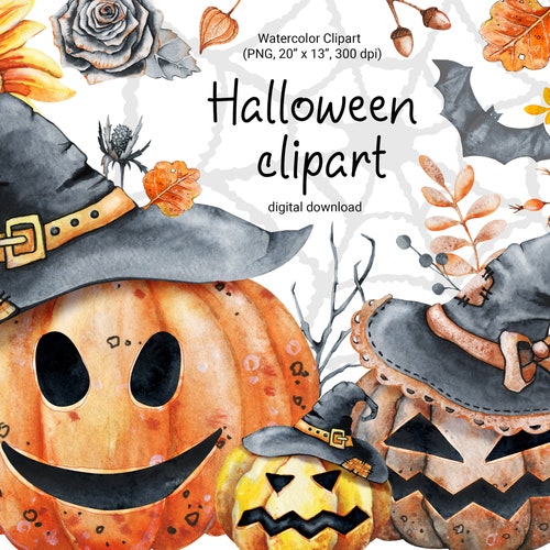 Watercolor Halloween Pumpkin Clipart Pumpkin PNG Fall | Etsy
