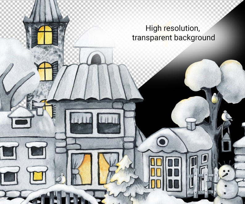 Winter Christmas House Clipart Scandinavian Xmas Watercolor | Etsy