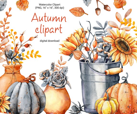 Watercolor Autumn Clipart Thanksgiving Decor Pumpkin - Etsy