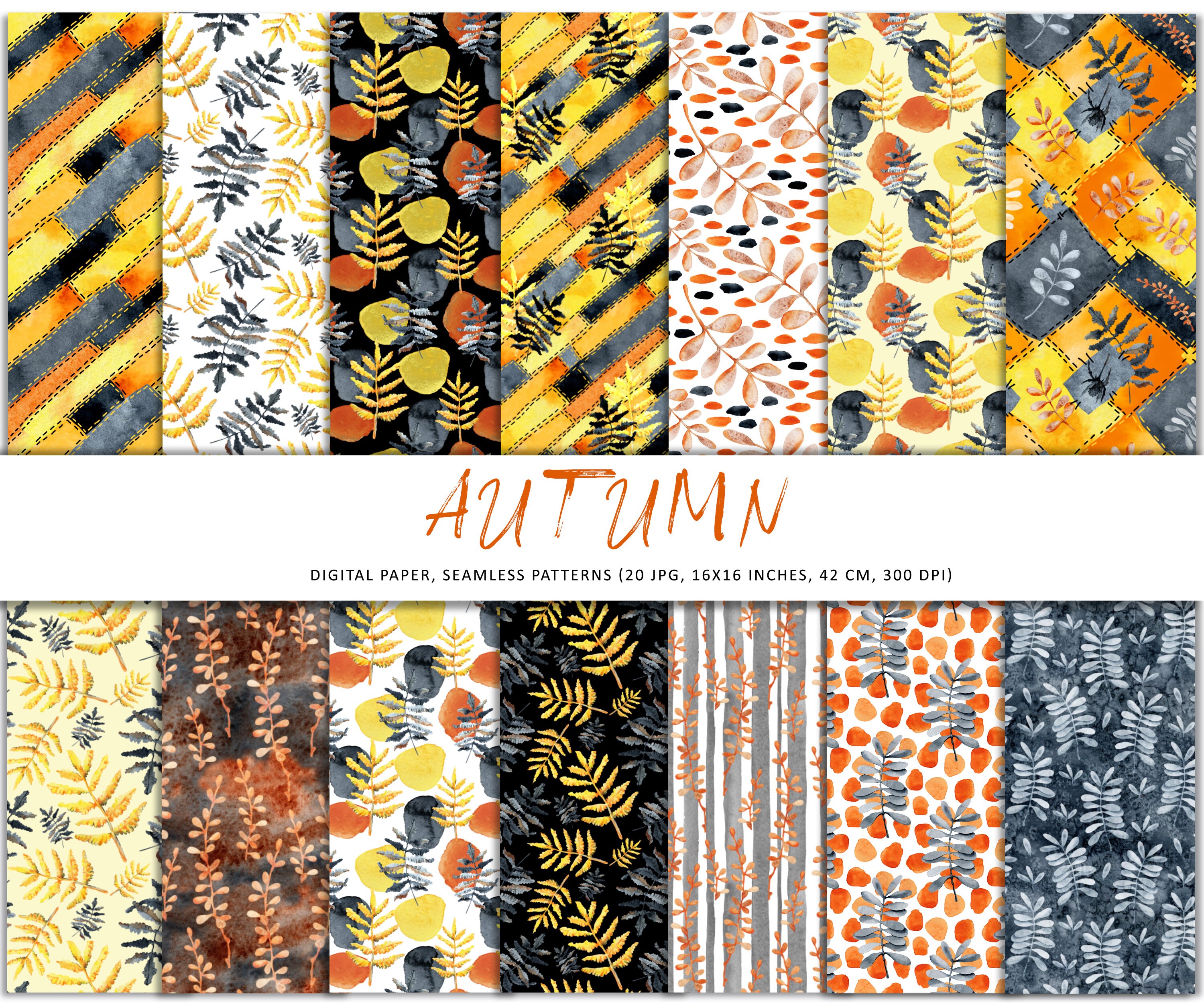 Autumn Floral Digital Paper Watercolor Seamless Patterns With - Etsy