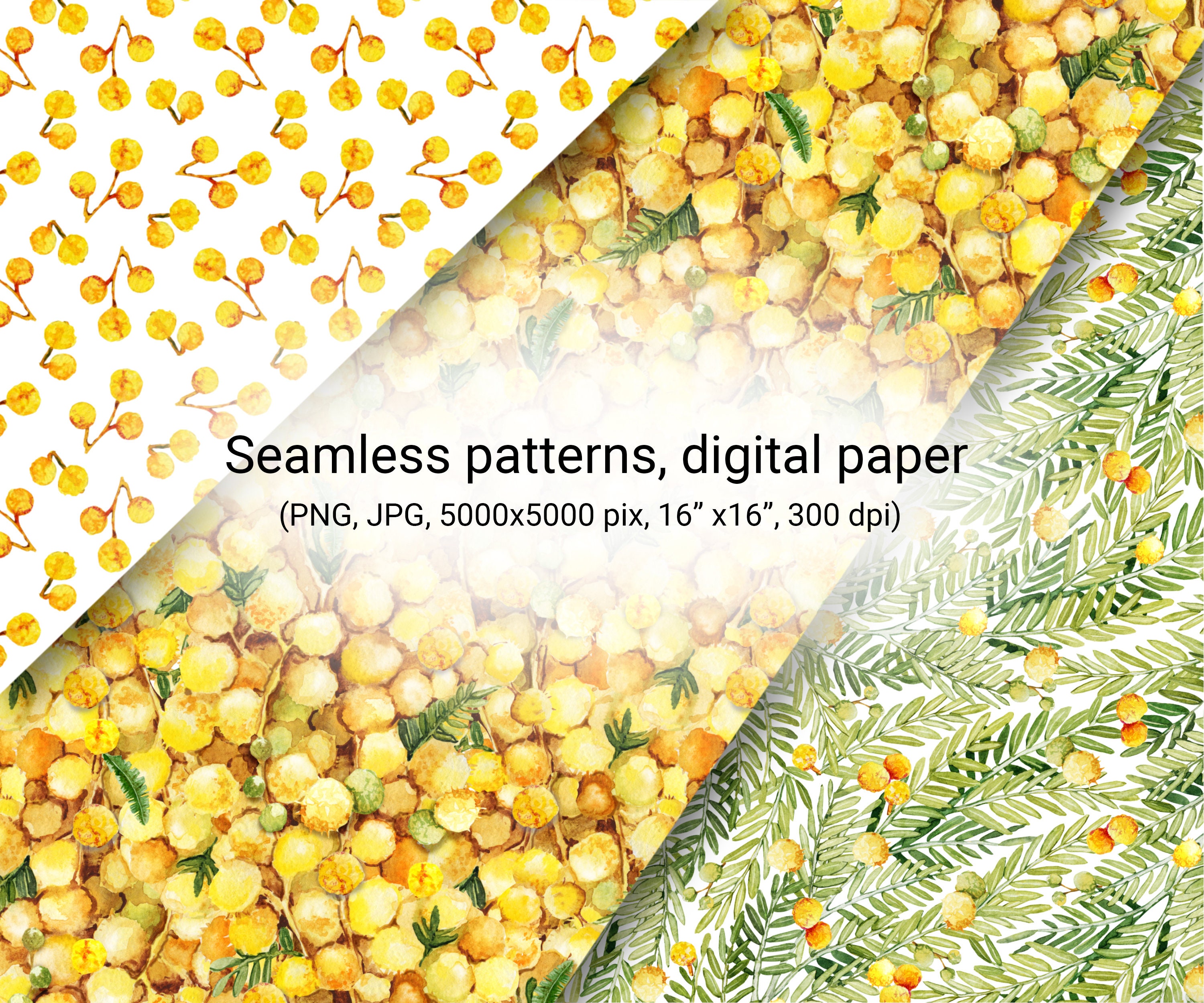 Watercolor Mimosa Flower Digital Paper Spring Floral Seamless - Etsy