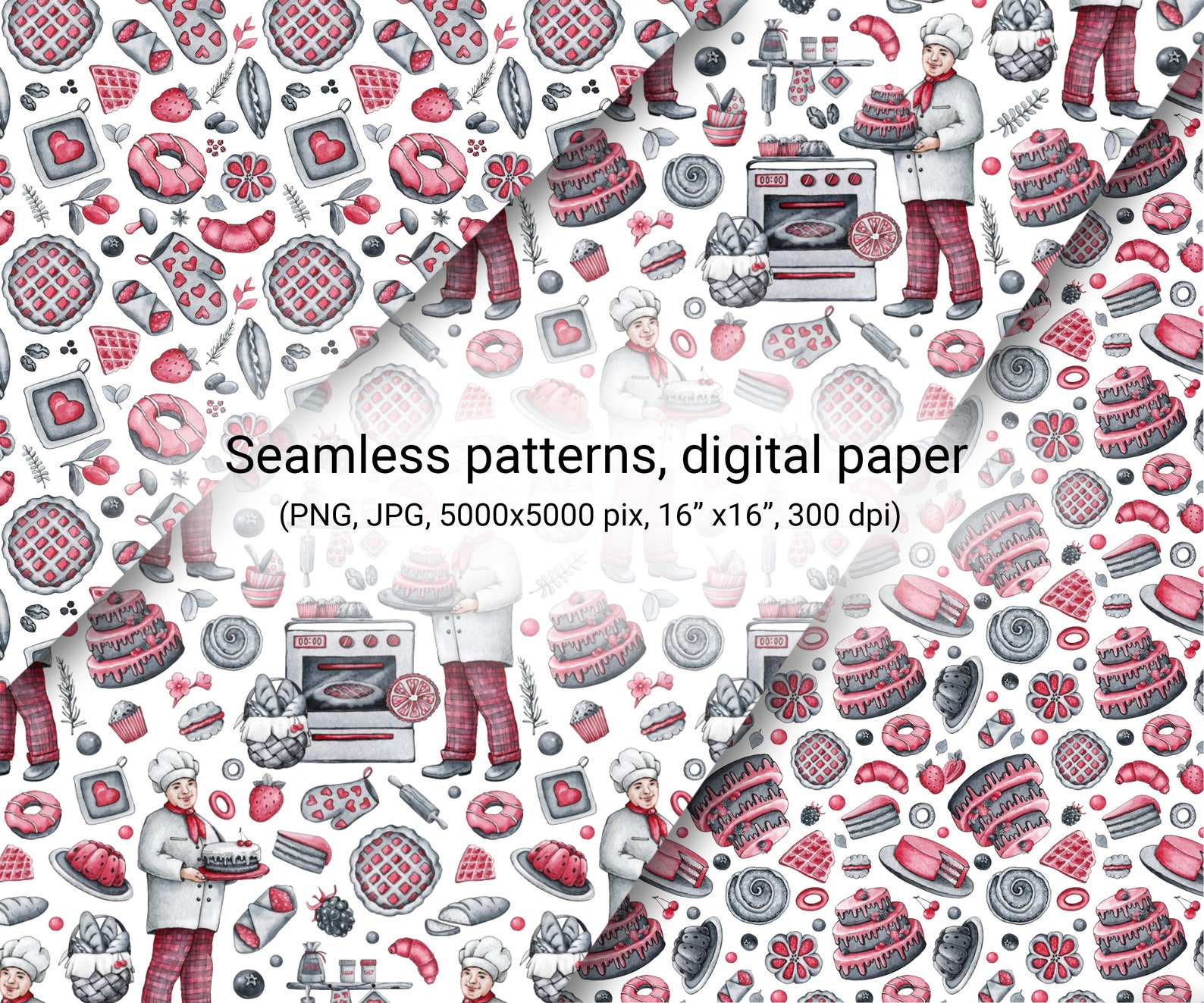 Chef Cook Baker Culinary Chef Seamless Digital Paper Set - Etsy