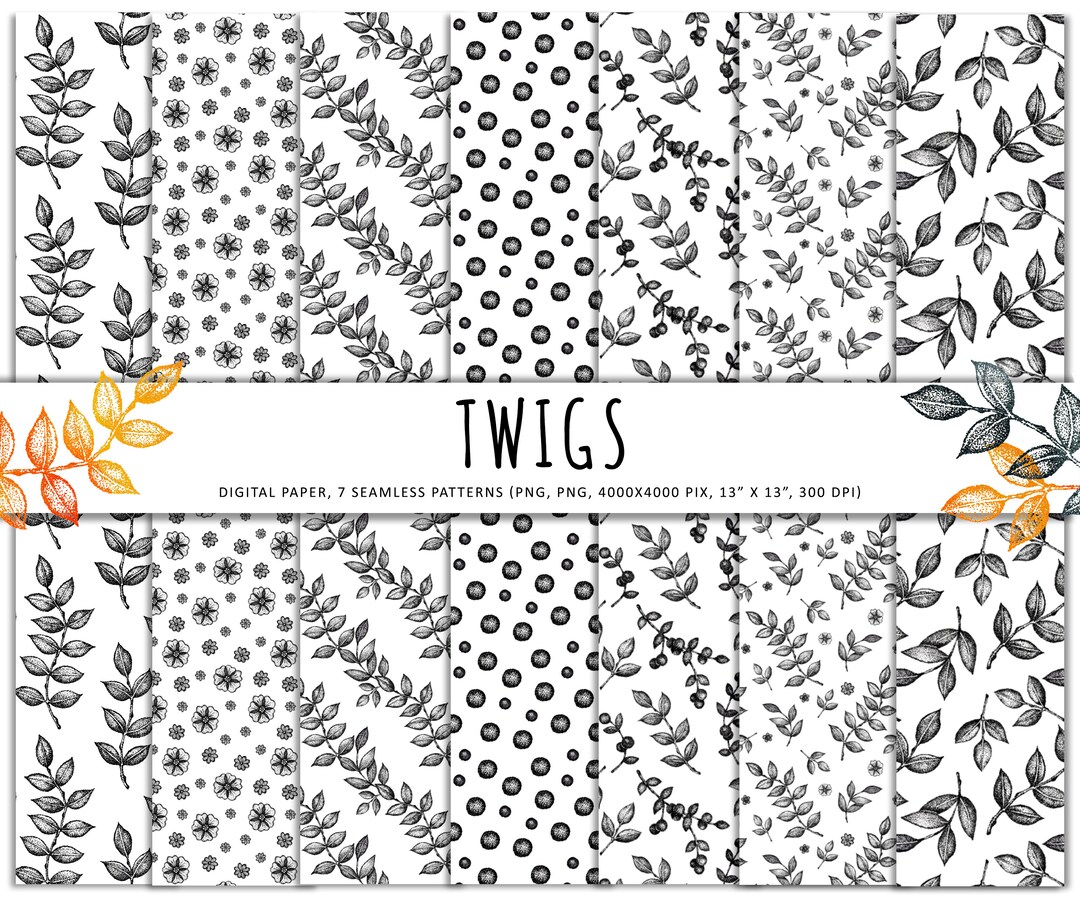 Black and White Floral Digital Paper Hand Drawn Doodle - Etsy