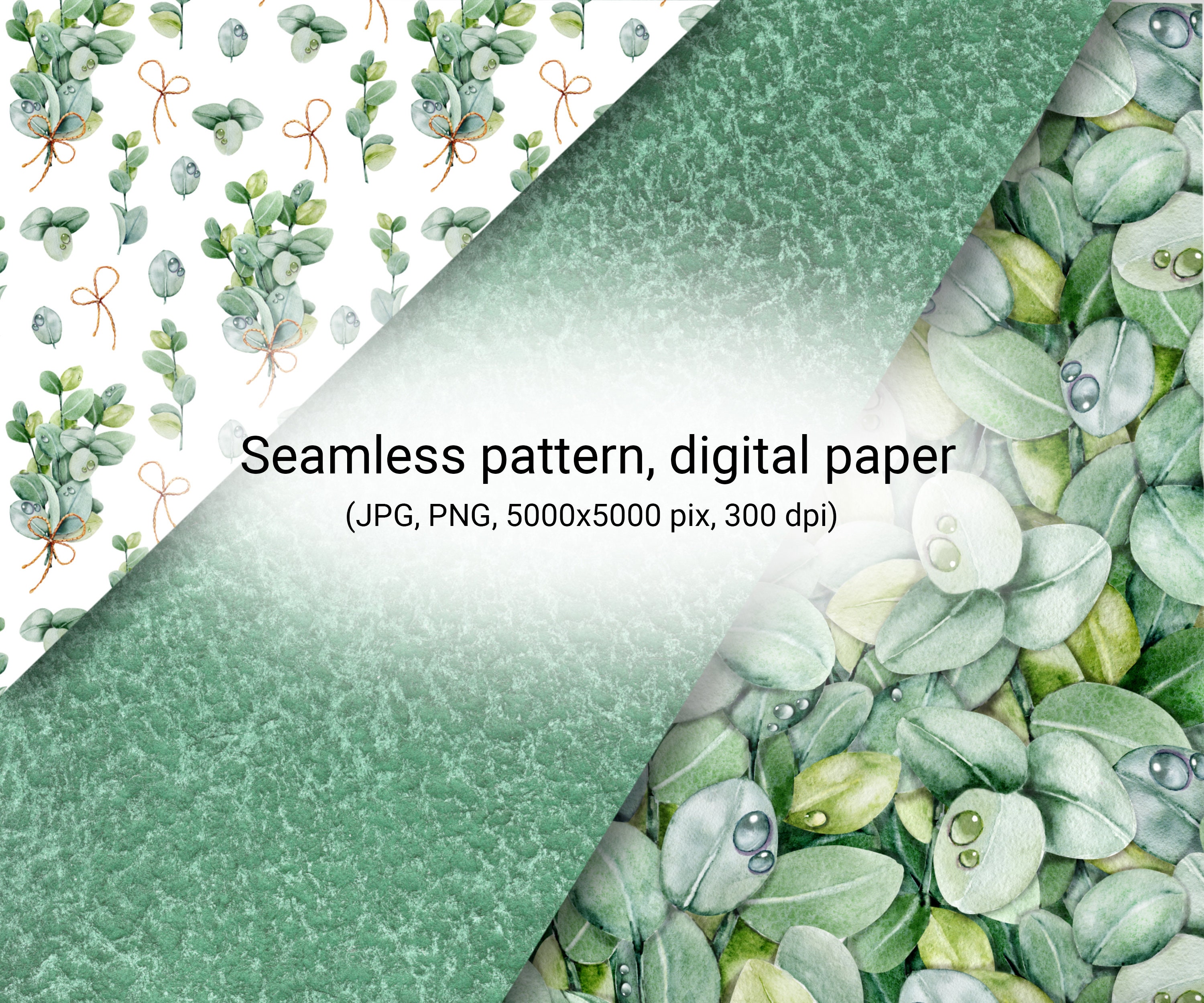 Watercolor Eucalyptus Digital Paper Christmas Greenery | Etsy