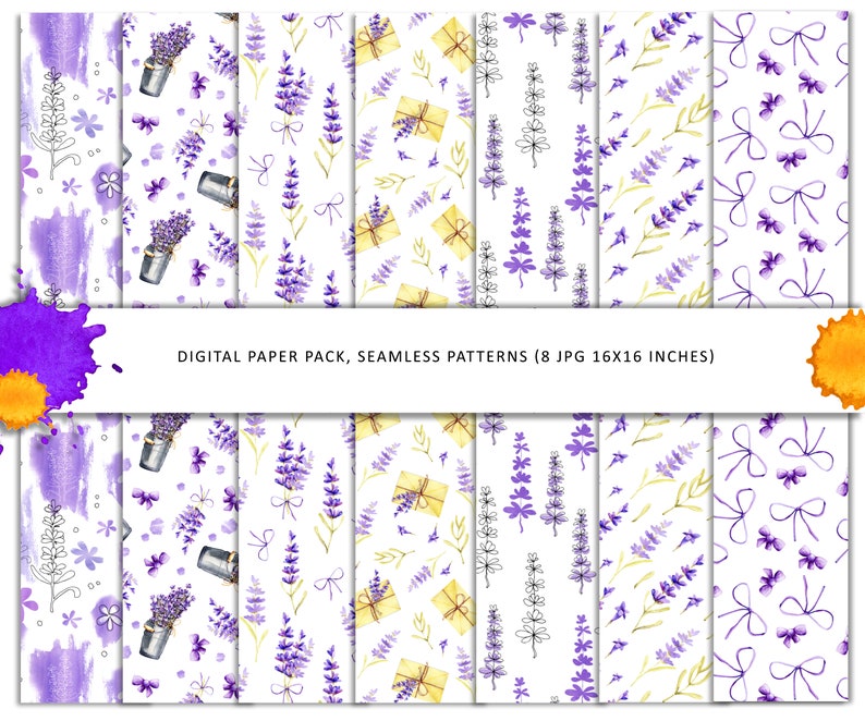 Lavender Watercolor Clipart Digital Paper Seamless Pattern. | Etsy