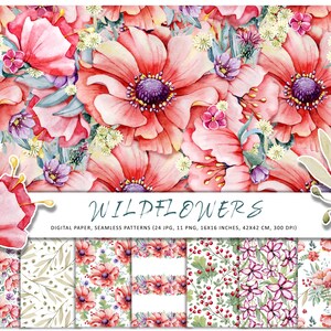 Watercolor Wildflowers Digital Paper, Summer Floral Seamless Pattern ...