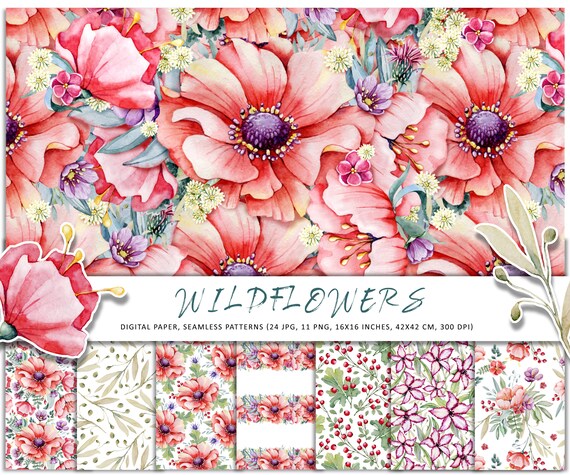 Watercolor Wildflowers Digital Paper Summer Floral Seamless - Etsy