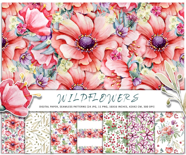 Watercolor Wildflowers Digital Paper Summer Floral Seamless - Etsy
