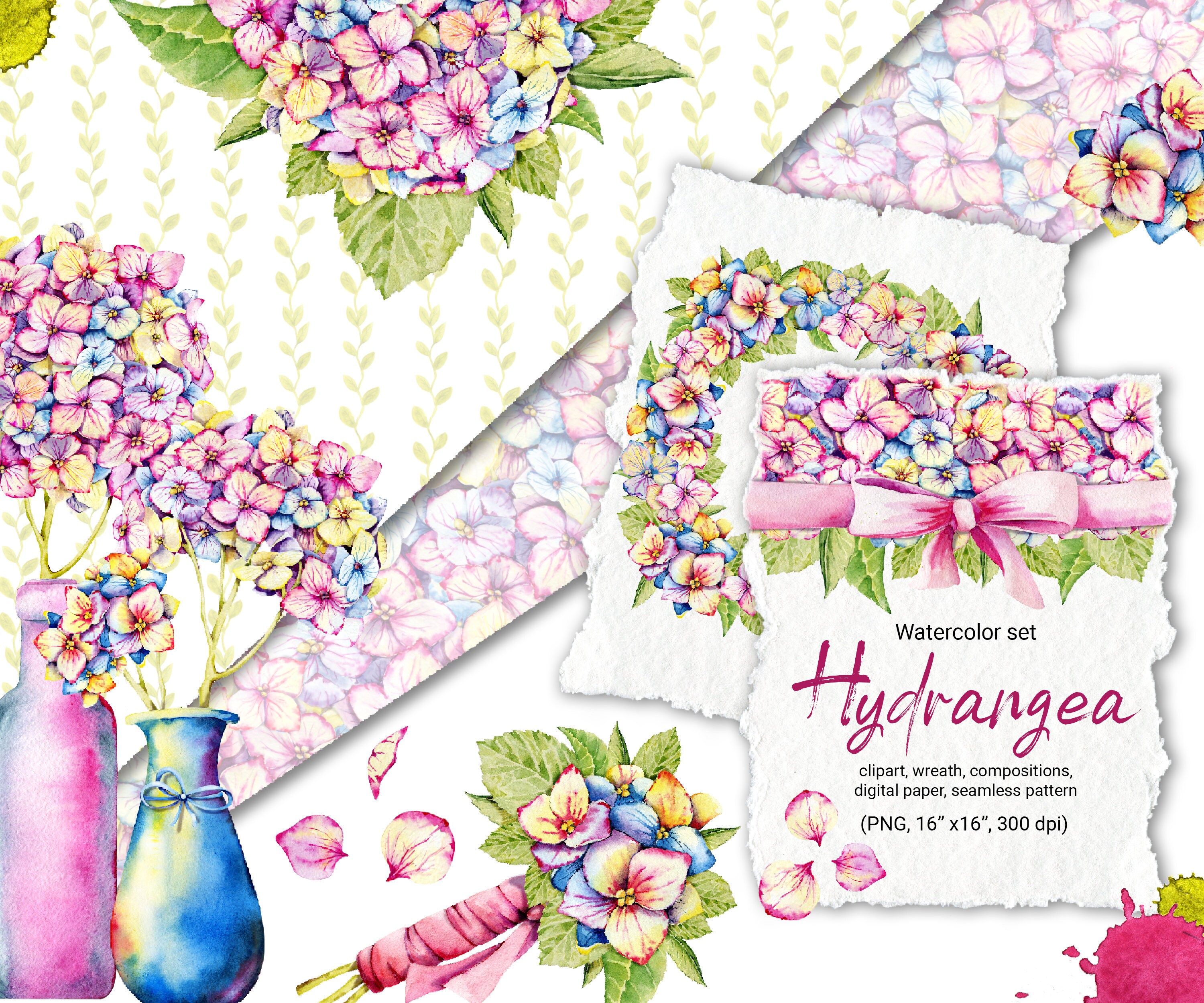 Watercolor Hydrangea Clipart Floral Wreaths and Frames - Etsy