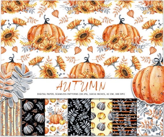 Autumn Digital Paper Watercolor Seamless Patterns Bouquet | Etsy