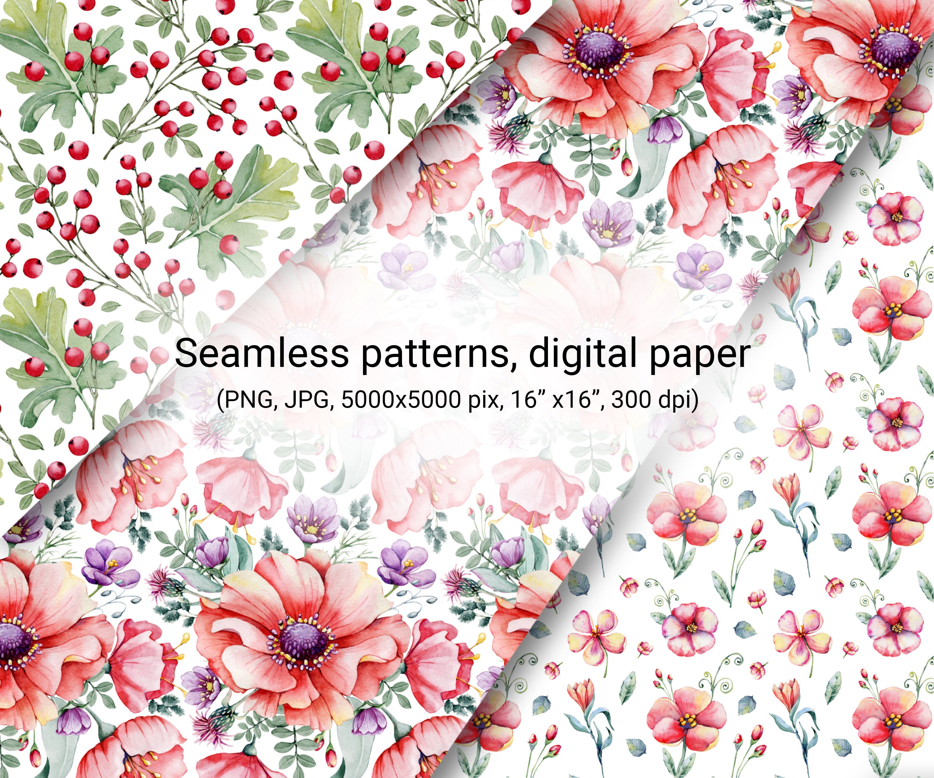 Watercolor Wildflowers Digital Paper Summer Floral Seamless | Etsy