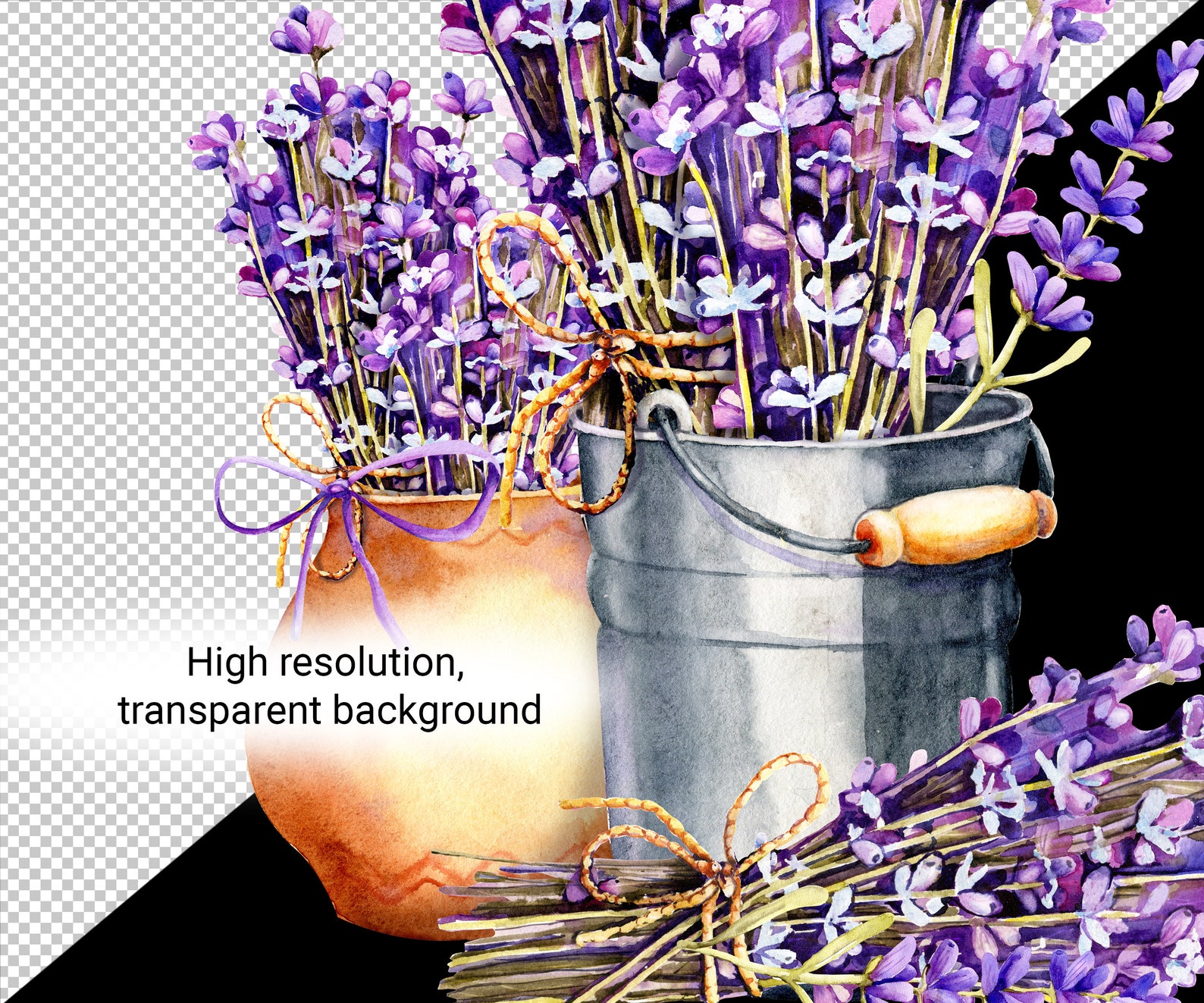 Provence Lavender Clipart Watercolor Purple Flowers Vintage | Etsy