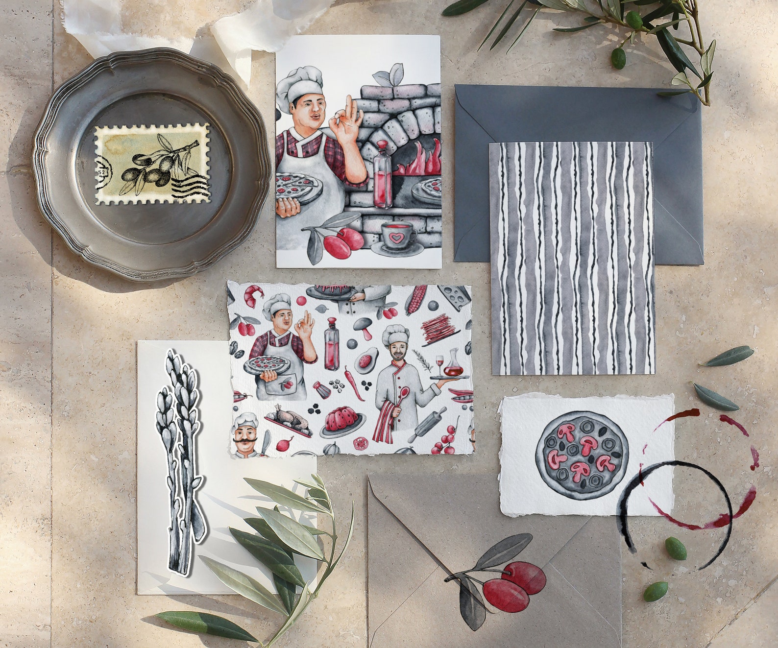 Chef Cook, Baker, Culinary Chef, Seamless Digital Paper Set, Kitchen ...