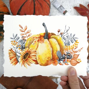 Watercolor Autumn Clipart, Digital Greeting Card Thanksgiving, Basket ...