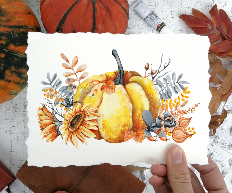 Watercolor Autumn Clipart Digital Greeting Card Thanksgiving - Etsy