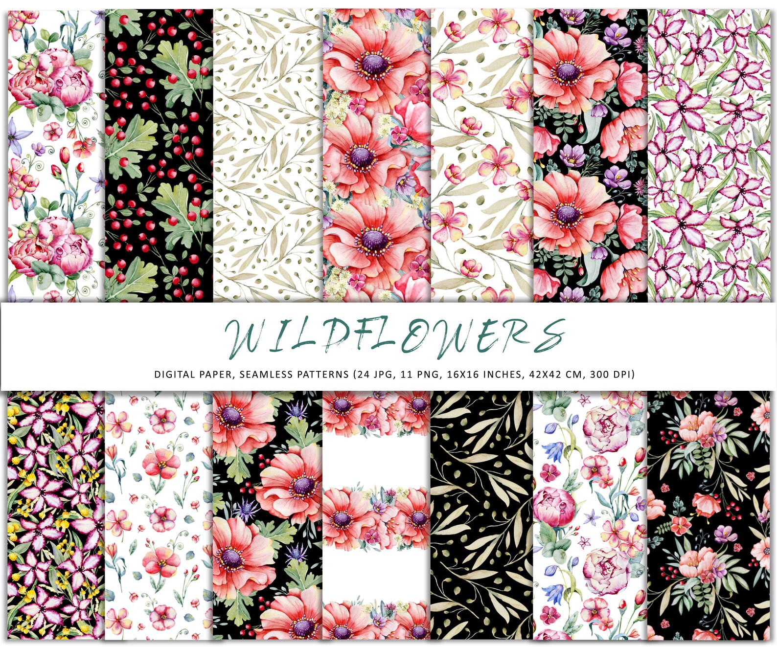 Watercolor Wildflowers Digital Paper Summer Floral Seamless - Etsy