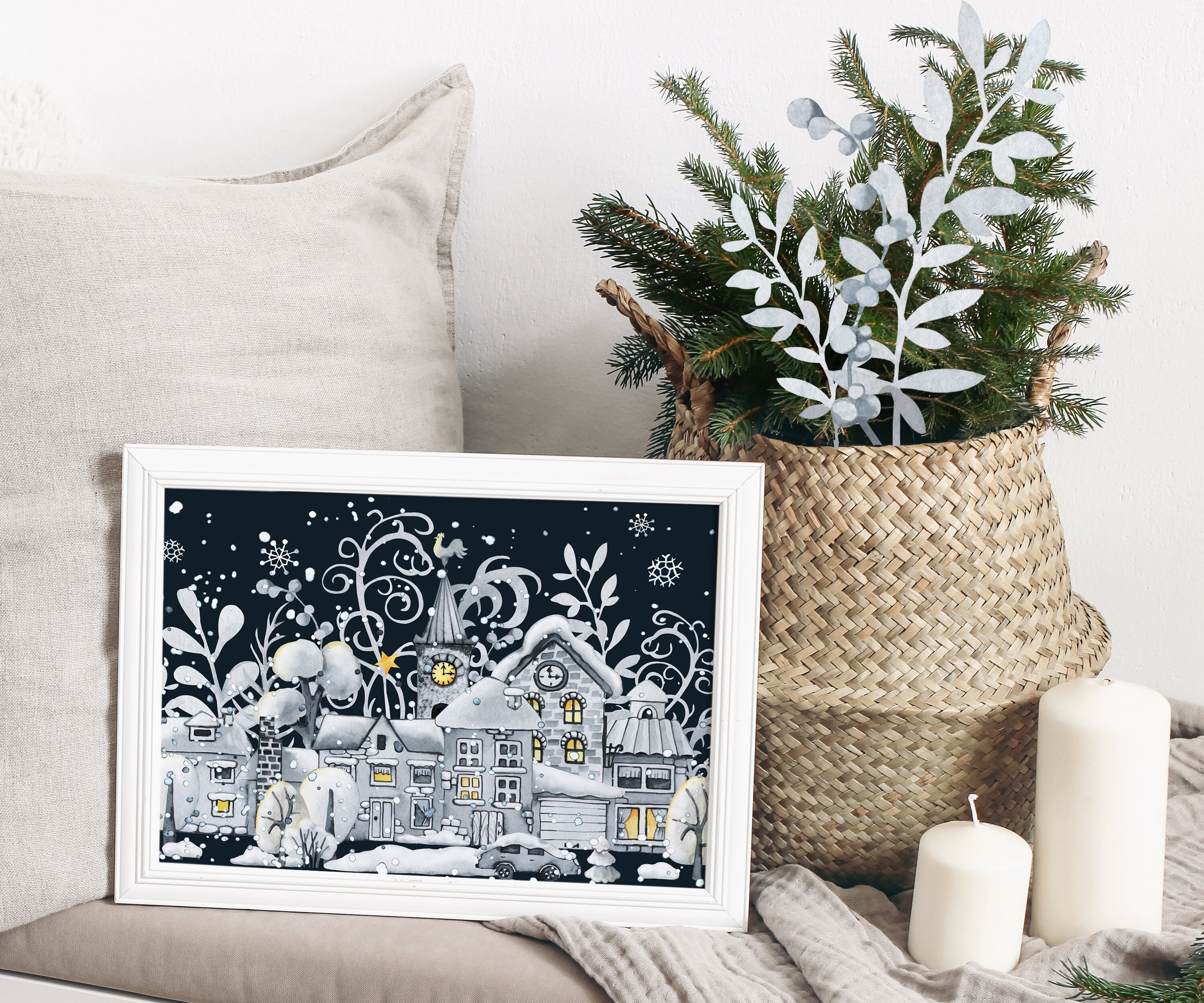 Winter Christmas House Clipart Scandinavian Xmas Watercolor - Etsy