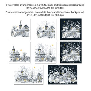 Winter Christmas House Clipart, Scandinavian Xmas, Watercolor Snow City ...