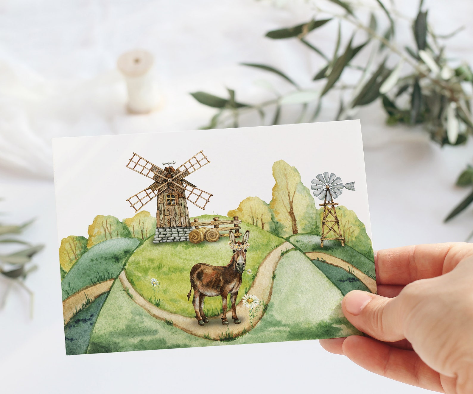Donkey and Windmill Clipart Watercolor Sublimation Wind Pump - Etsy