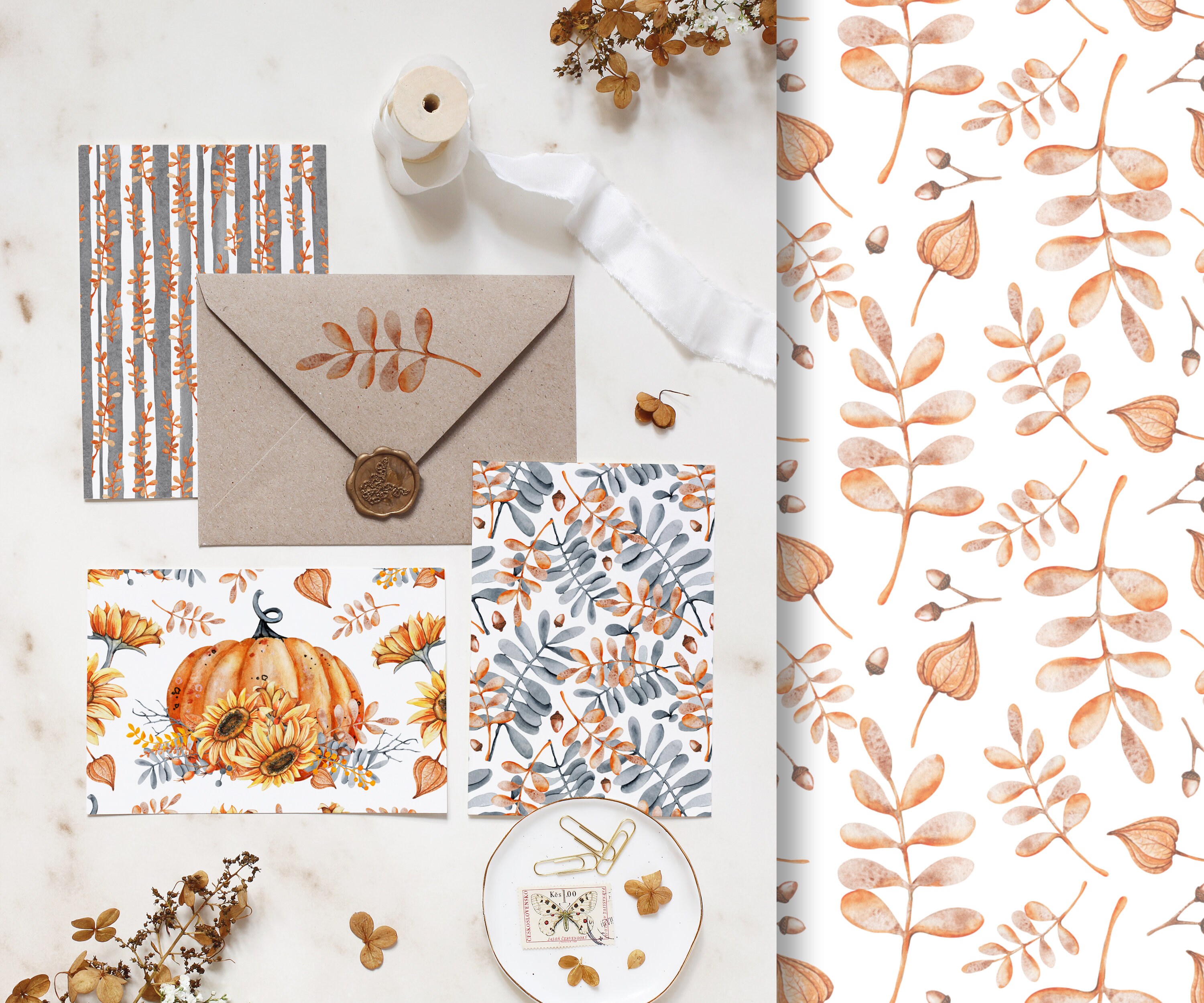 Autumn Digital Paper Watercolor Seamless Patterns Bouquet - Etsy