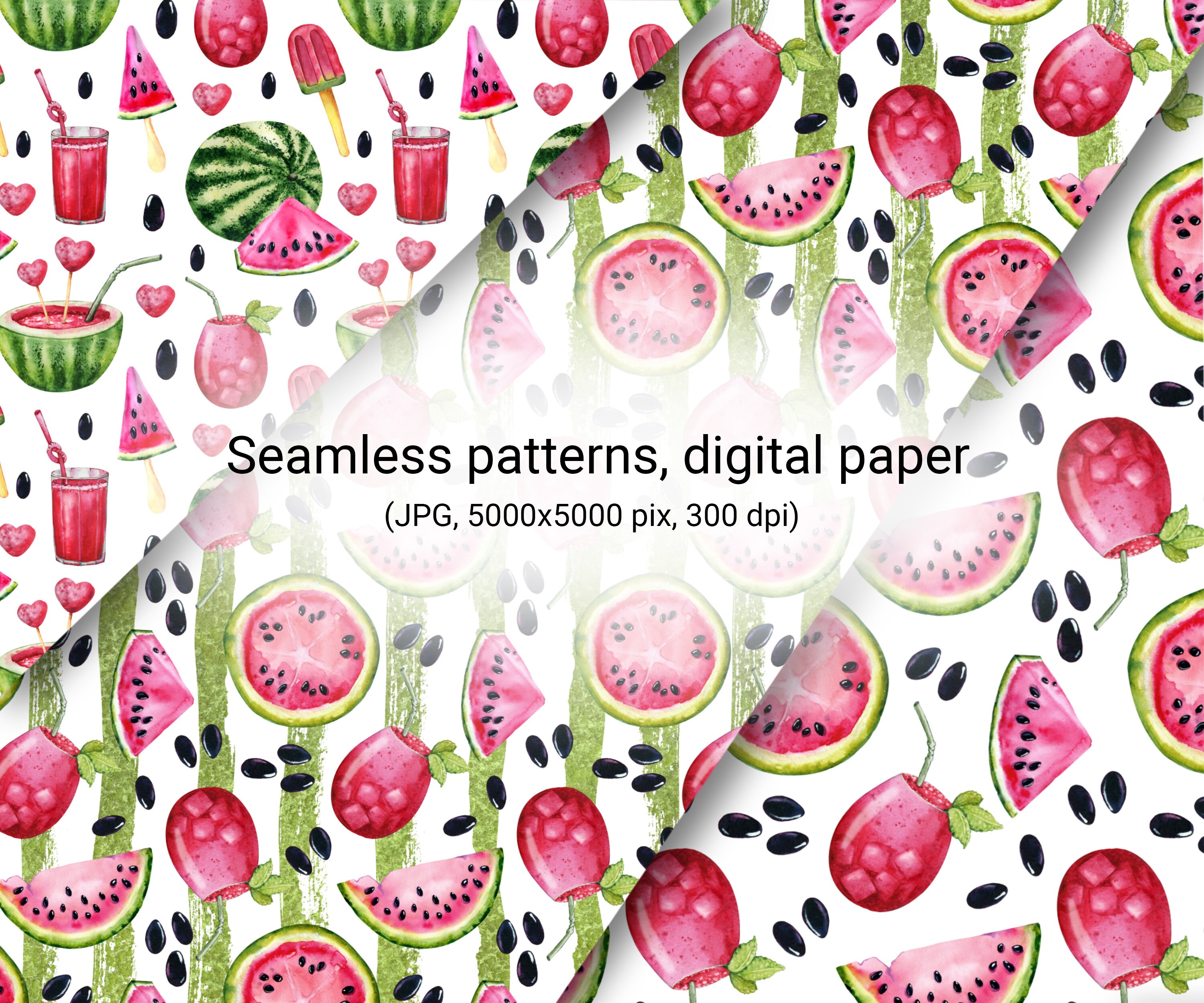 Watercolor Watermelon Digital Paper Tropical Fruit Seamless - Etsy